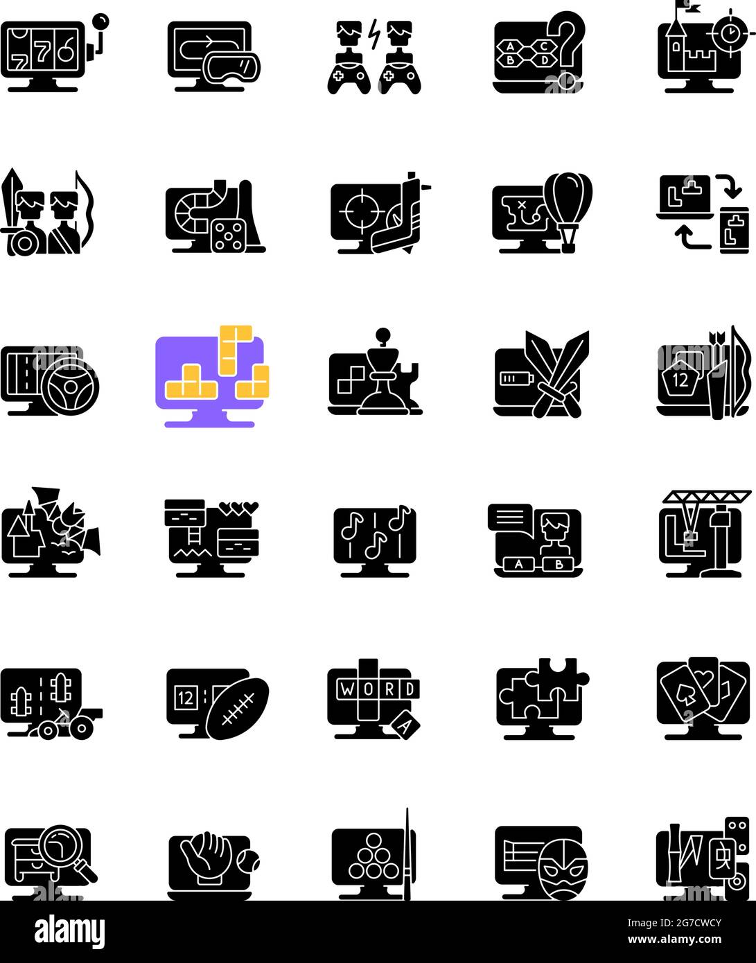 Online game types black glyph icons set on white space Stock Vector ...