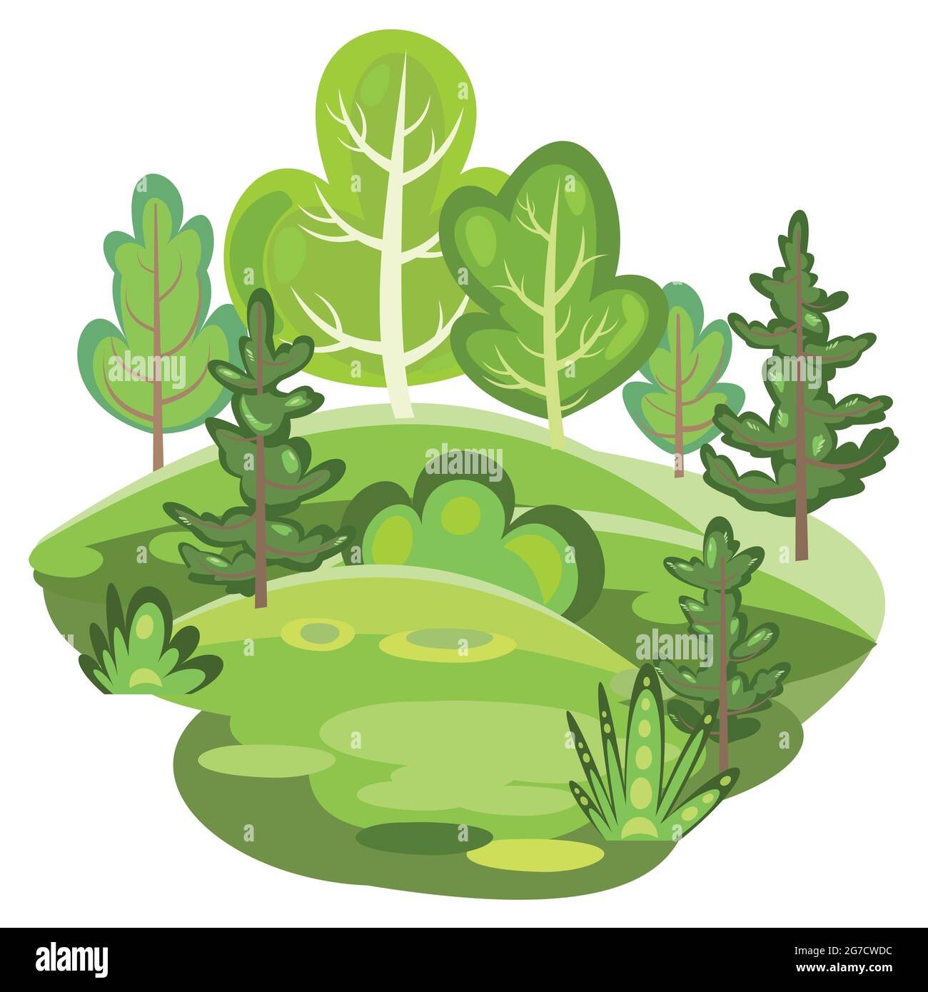 Flat forest. Illustration in a simple symbolic style. Funny green ...