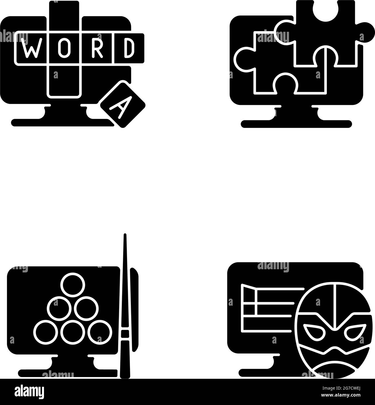 Intellectual game types black glyph icons set on white space Stock ...
