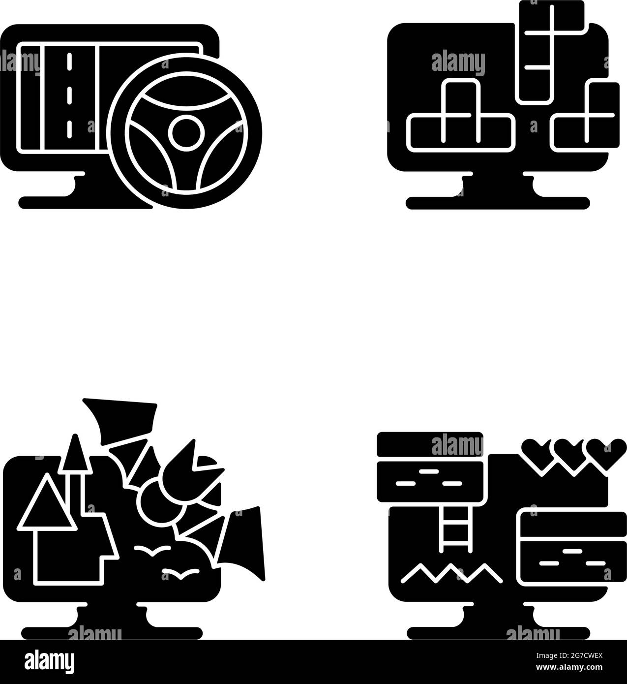 Life simulator games types black glyph icons set on white space Stock ...