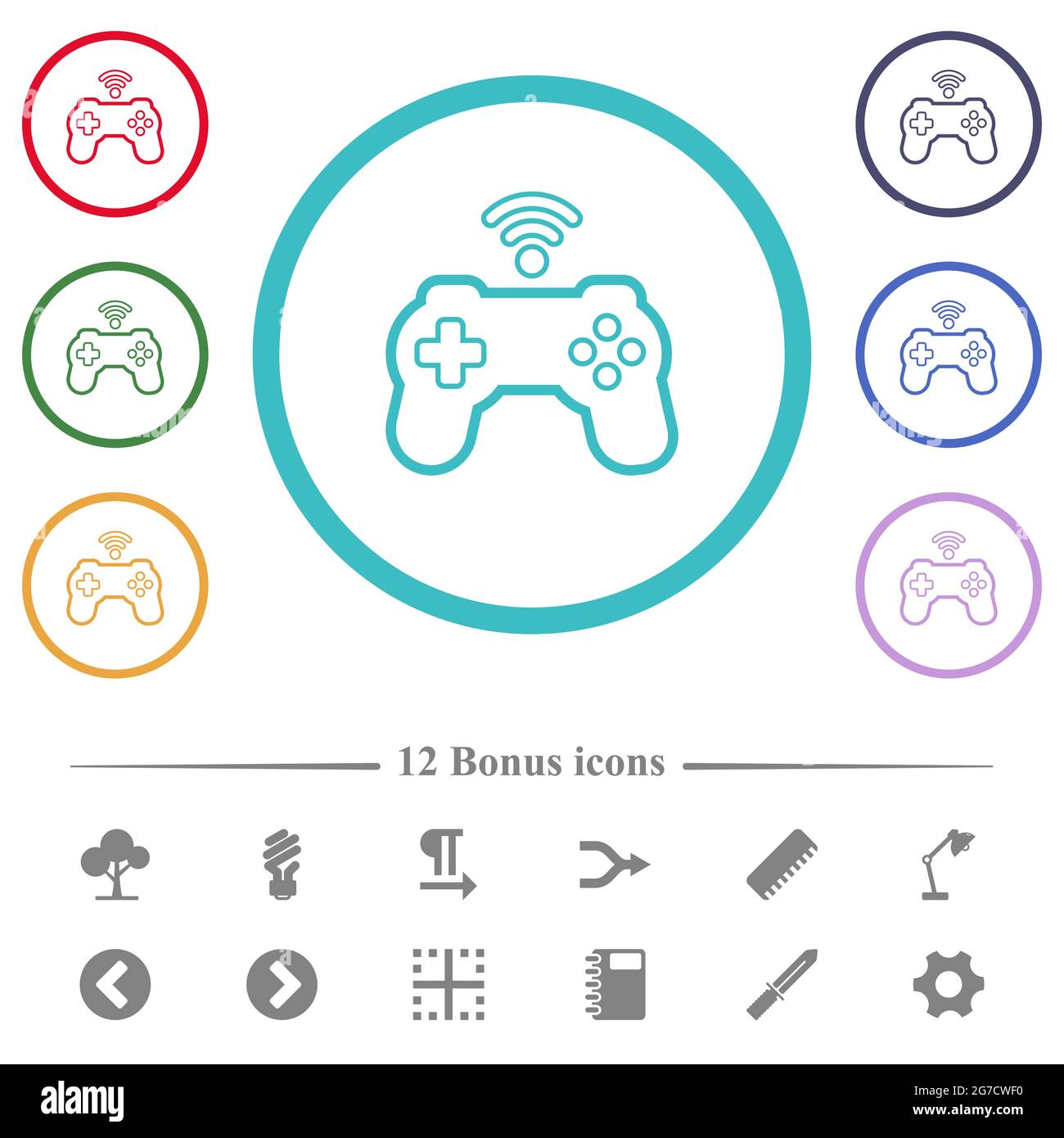 Wireless game controller outline flat color icons in circle shape ...