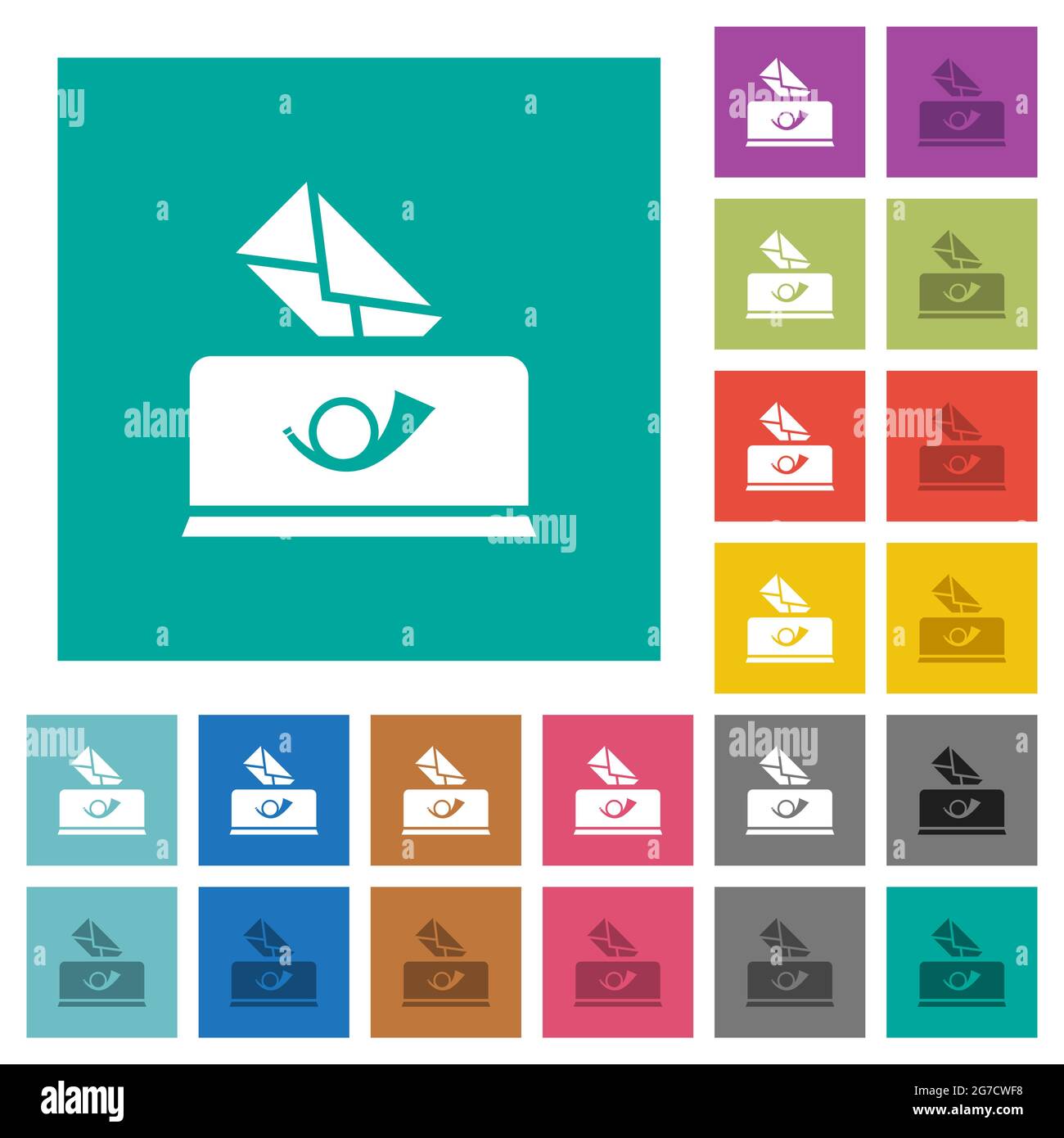 Sending mail solid multi colored flat icons on plain square backgrounds ...