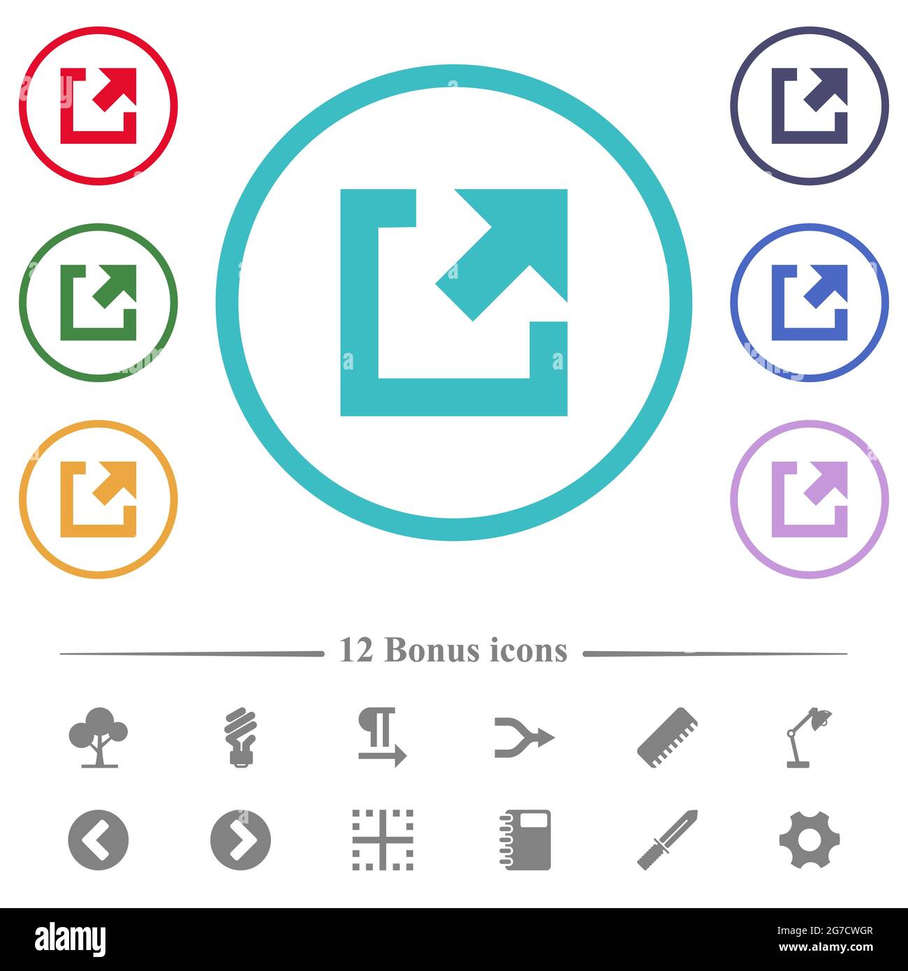 External link flat color icons in circle shape outlines. 12 bonus icons ...