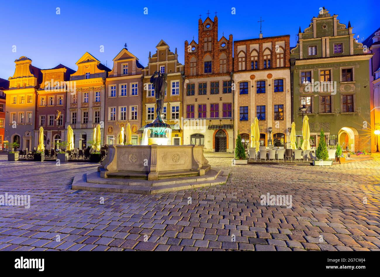 The old market square and the colorful facades of medieval houses in ...