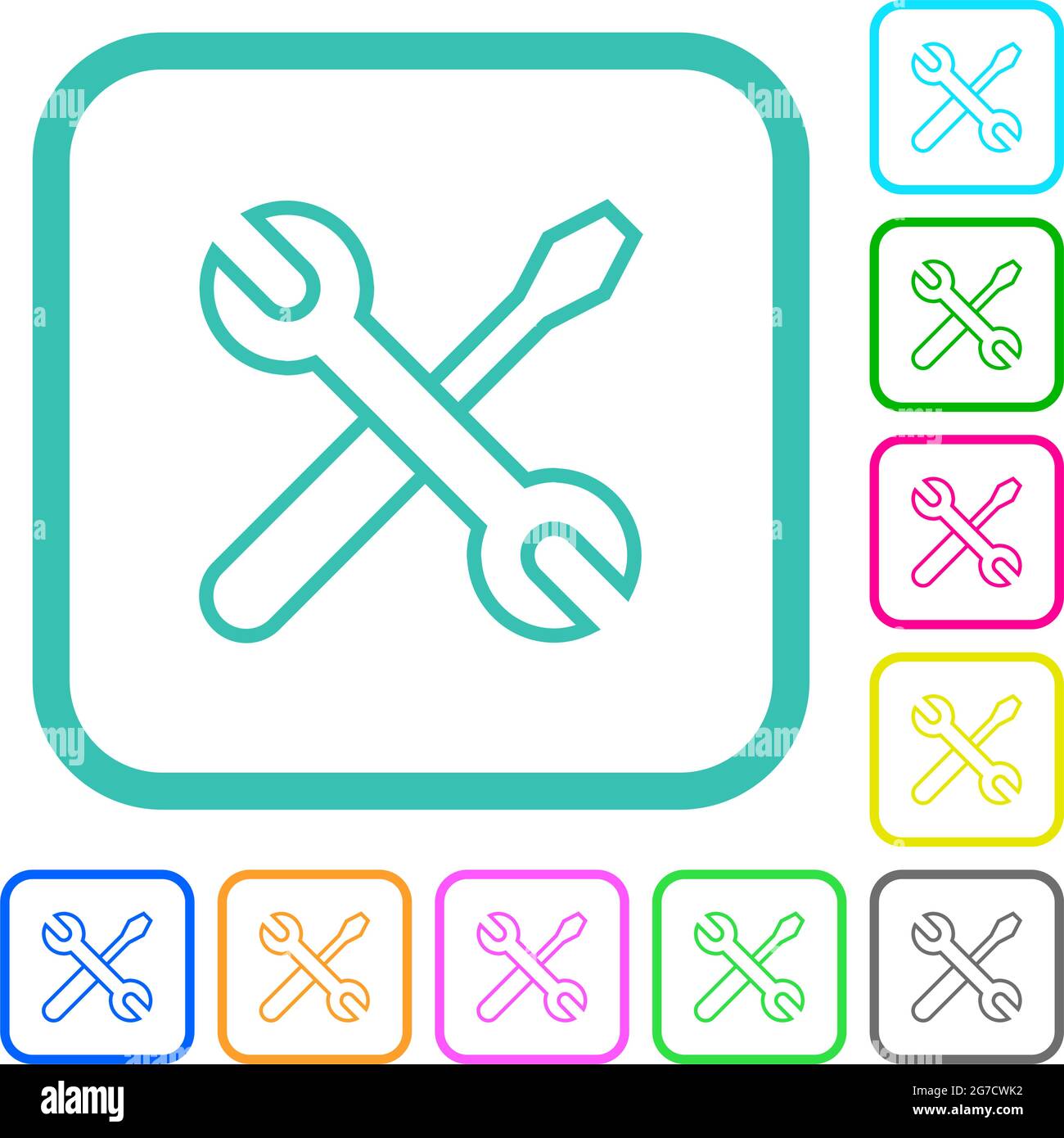 Crossed wrench and screwdriver outline vivid colored flat icons in ...