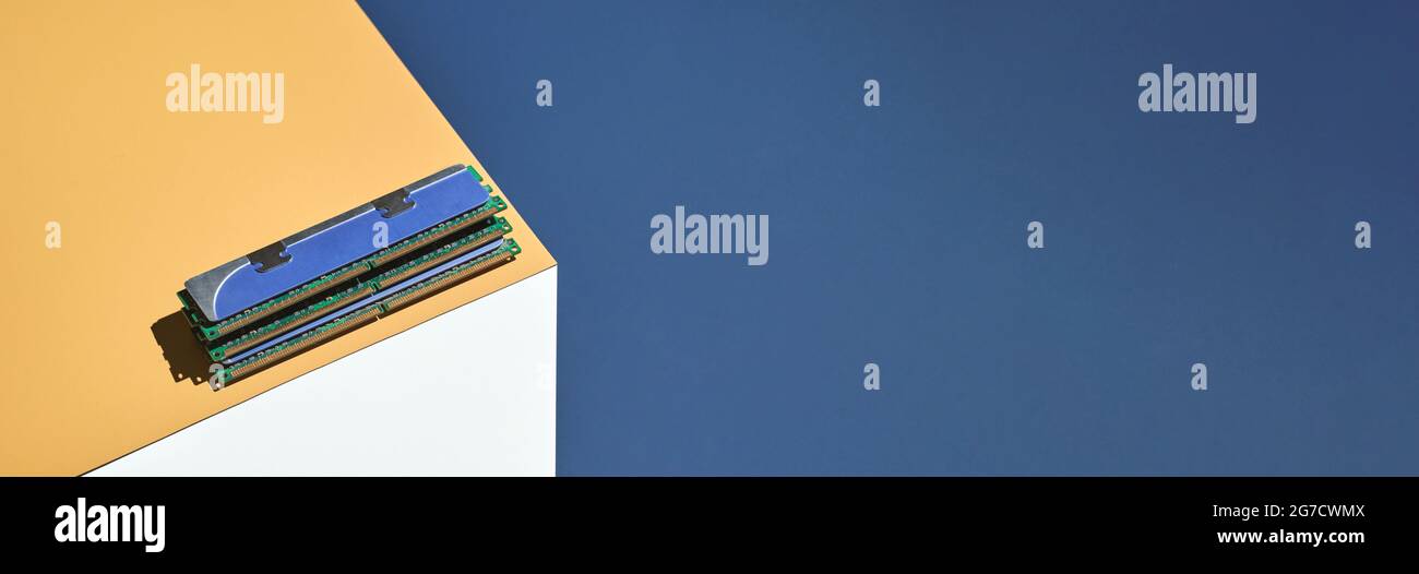 Isometry trendy cube concept. Computer memory module. Yellow and blue ...