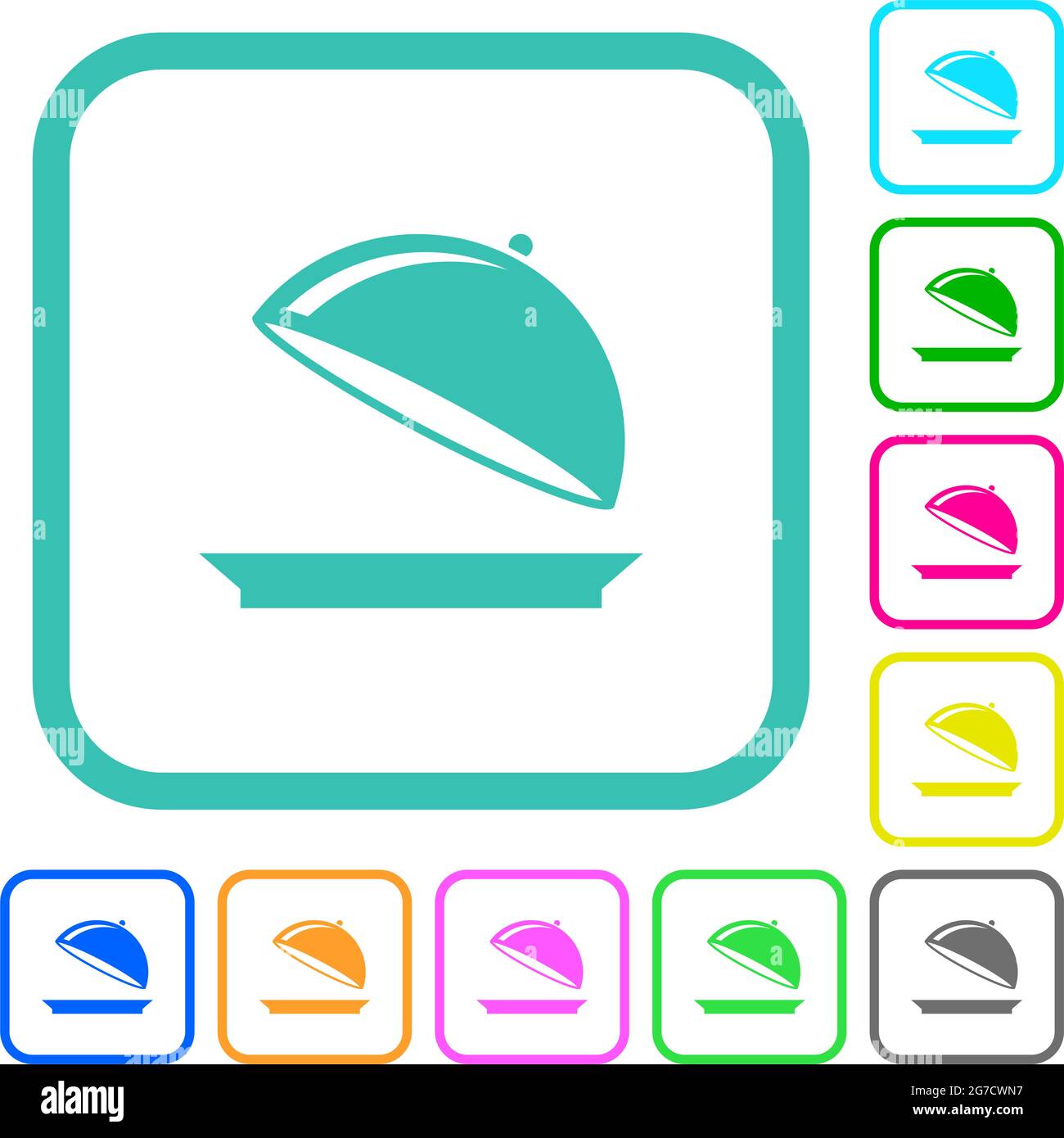 Open food tray with gloss vivid colored flat icons in curved borders on ...