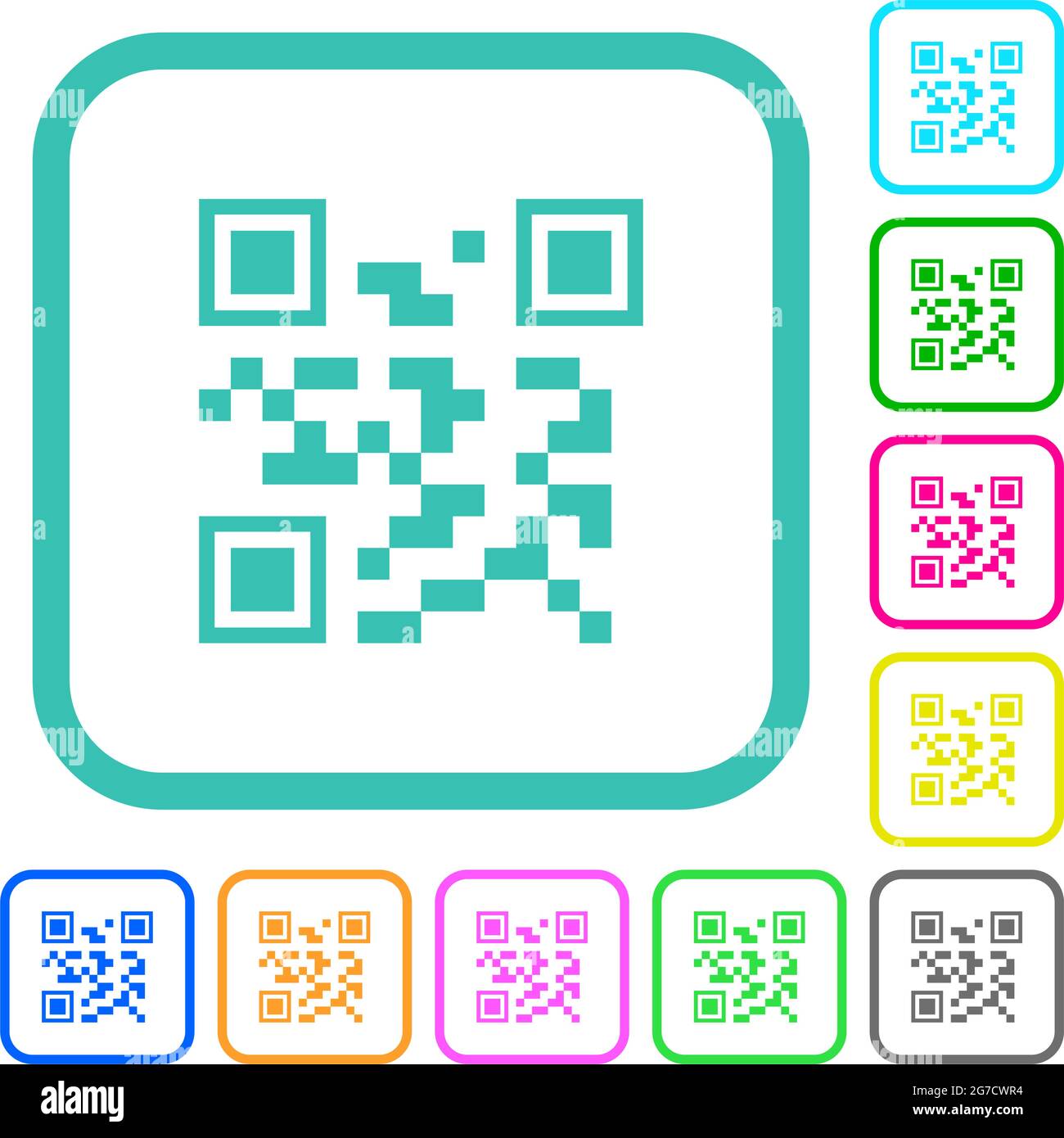 QR code vivid colored flat icons in curved borders on white background ...