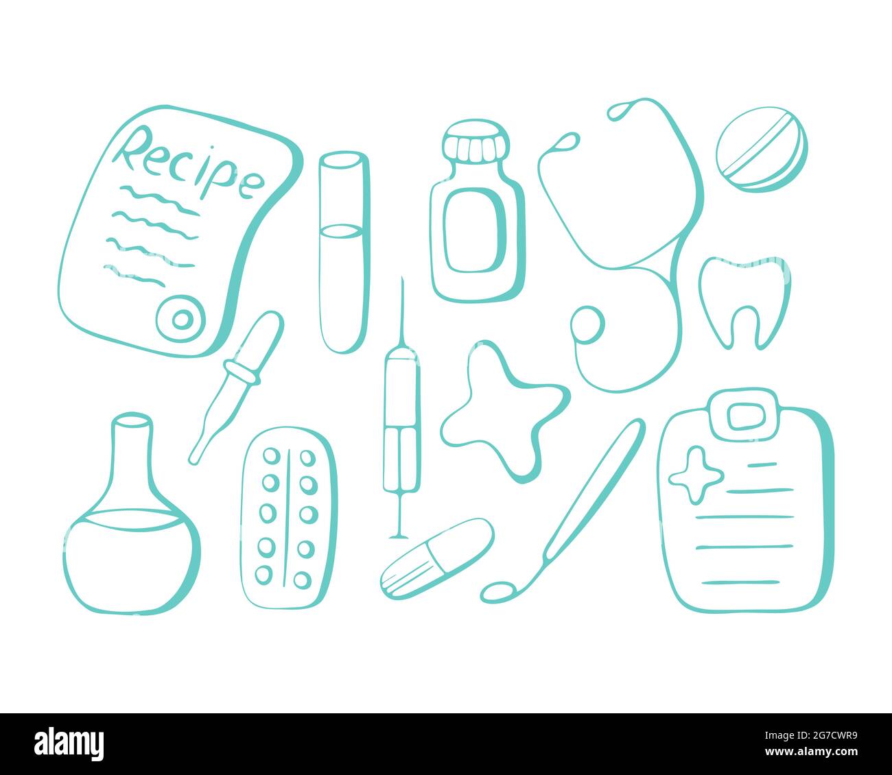 Vector set of medical objects in doodling style. For your design Stock ...