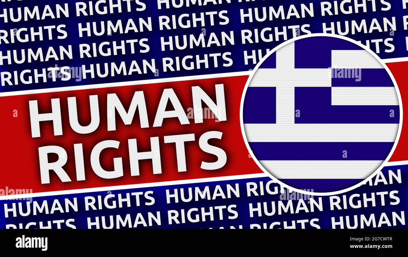 Greece Circular Flag with Human Rights Titles - 3D Illustration Stock ...