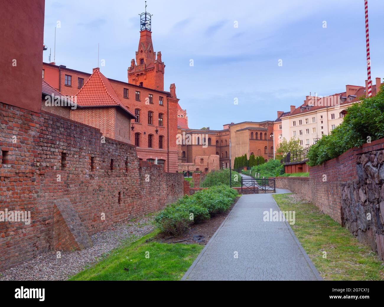 Red brick building of the city fire station at sunrise. Poznan. Poland ...