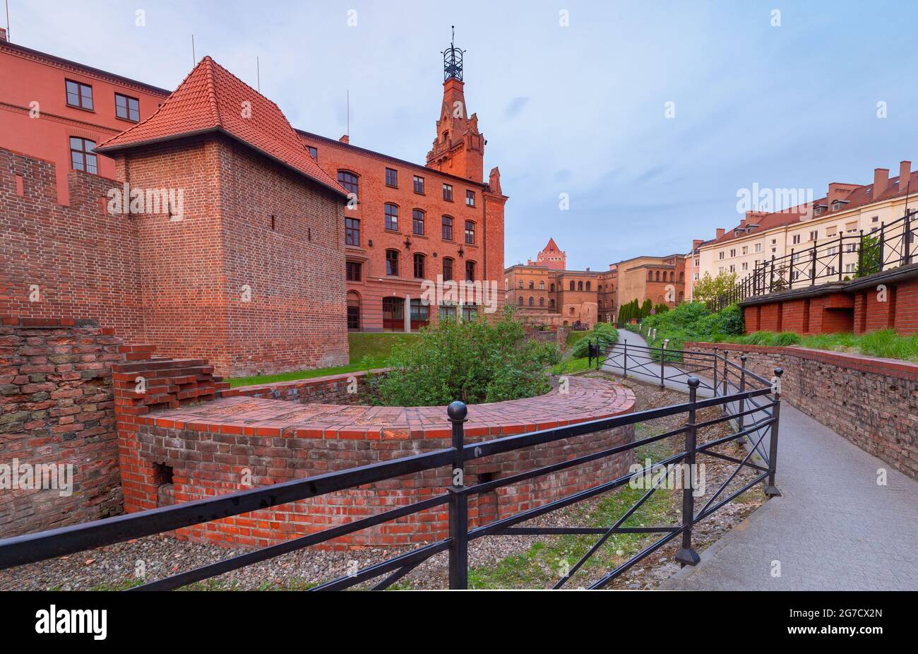 Red brick building of the city fire station at sunrise. Poznan. Poland ...
