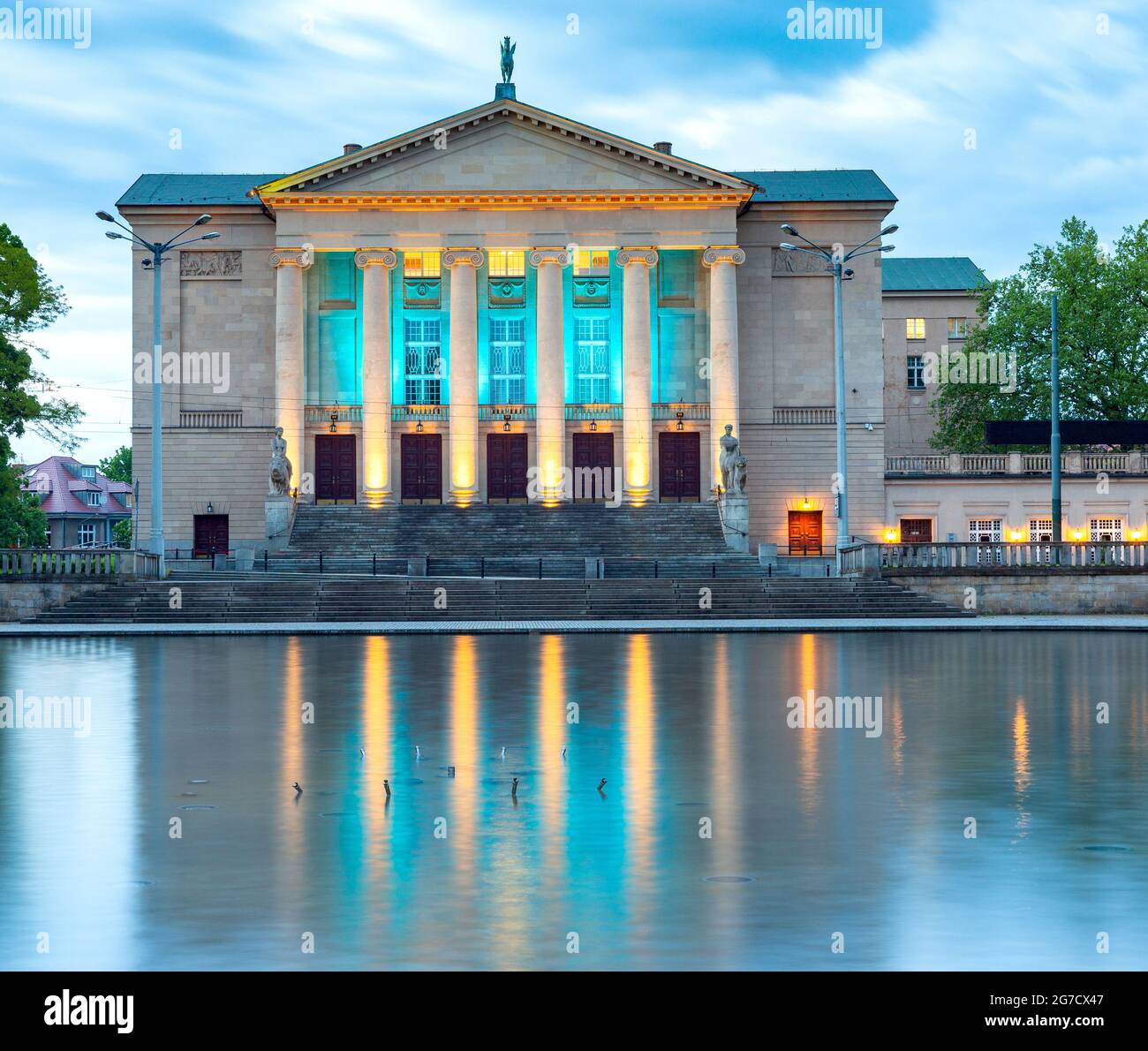 The opera house is illuminated at night. Poznan. Poland Stock Photo - Alamy