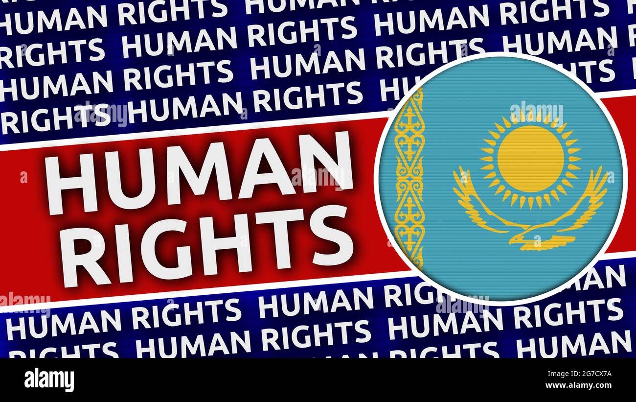 Kazakhstan Circular Flag With Human Rights Titles 3d Illustration