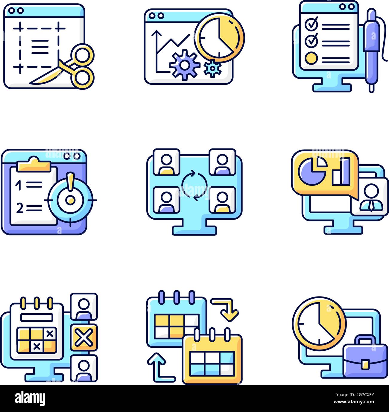 Work monitoring tools RGB color icons set Stock Vector Image & Art - Alamy