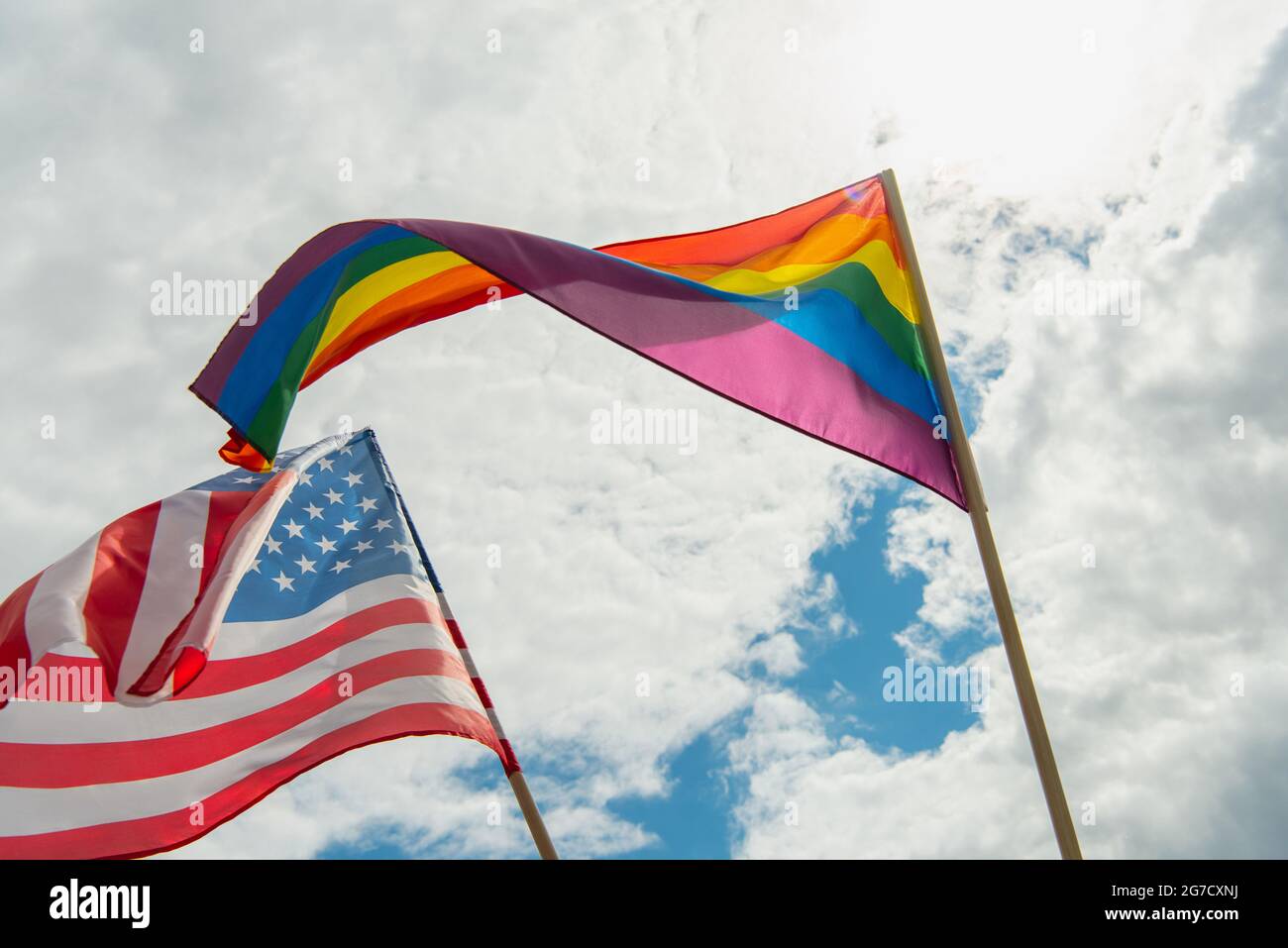 Low angle view national flags hi-res stock photography and images - Alamy