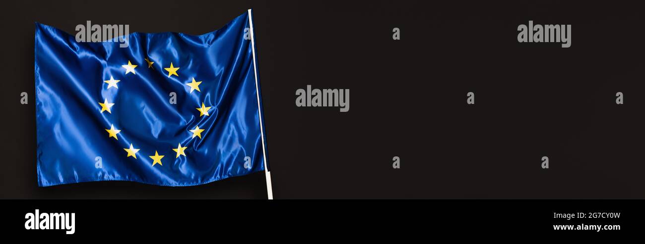 blue european union flag isolated on black, banner Stock Photo - Alamy