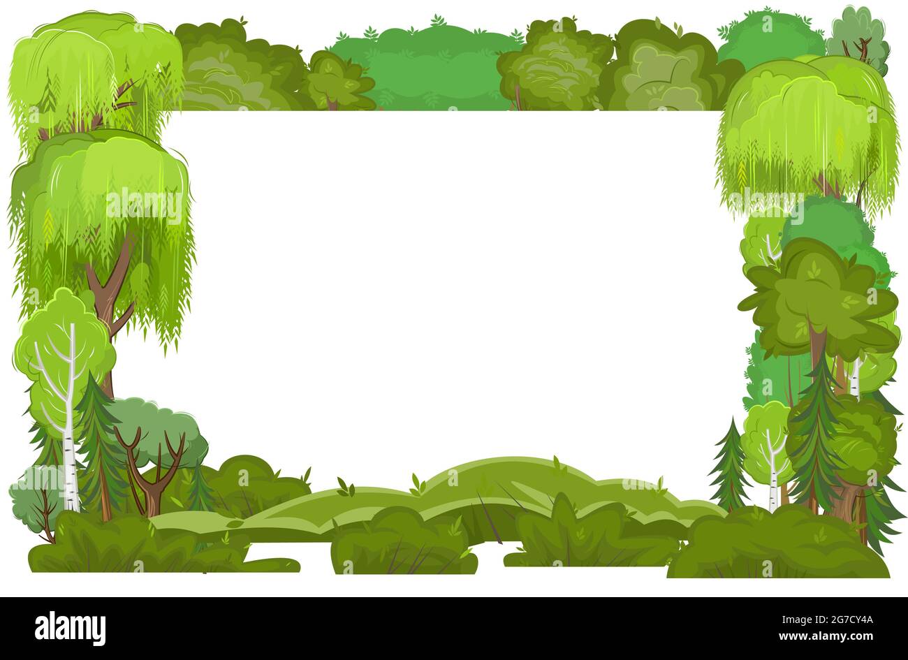 Frame made of summer trees and bushes. Flat style. Cartoon design ...