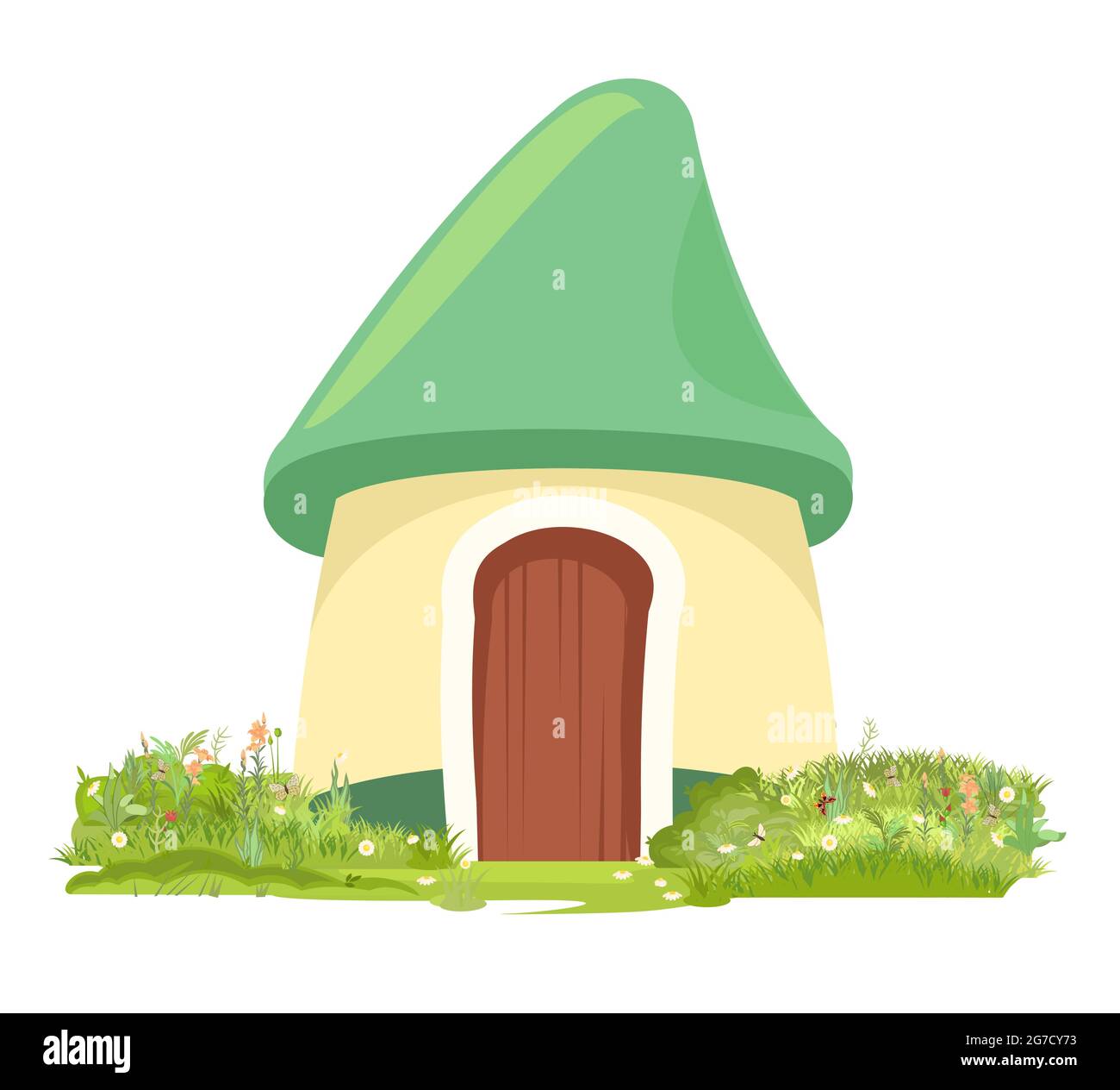 Fabulous funny house in clearing. Grass meadow. Beautiful cartoon ...
