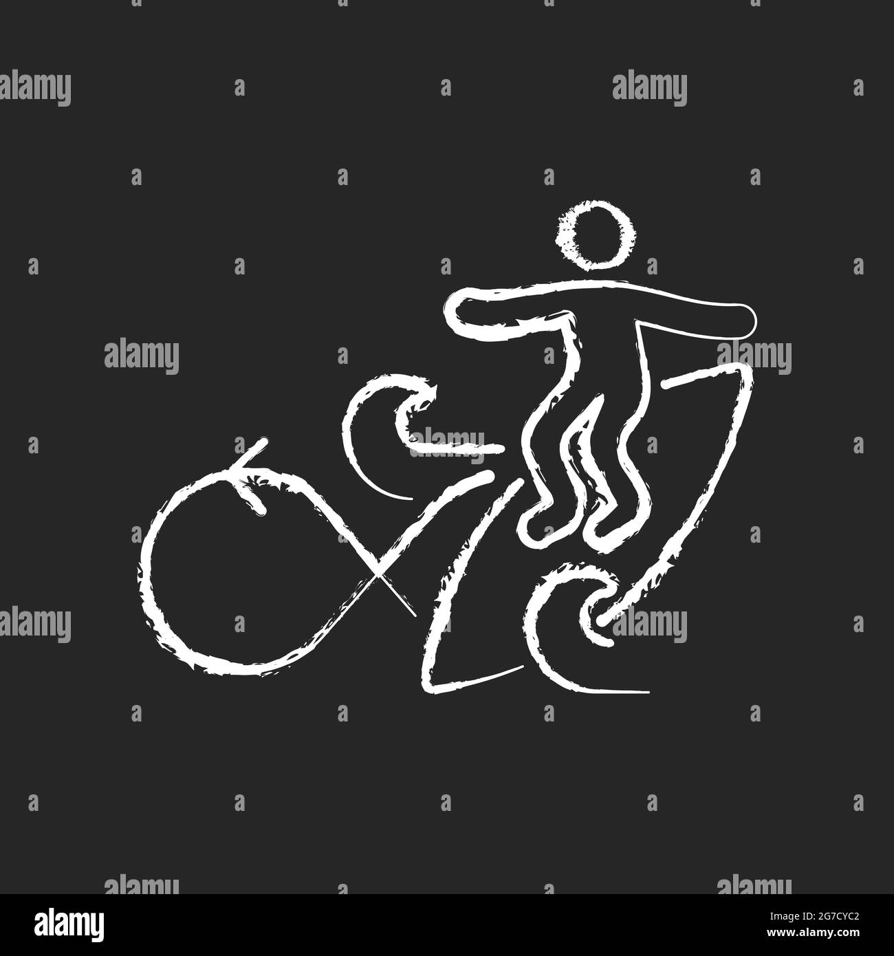 Performing roundhouse cutback in surfing chalk white icon on dark ...