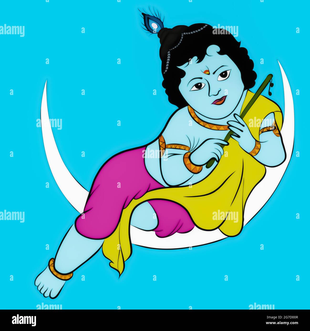 Illustration of Krishna lying on the moon against a blue background ...