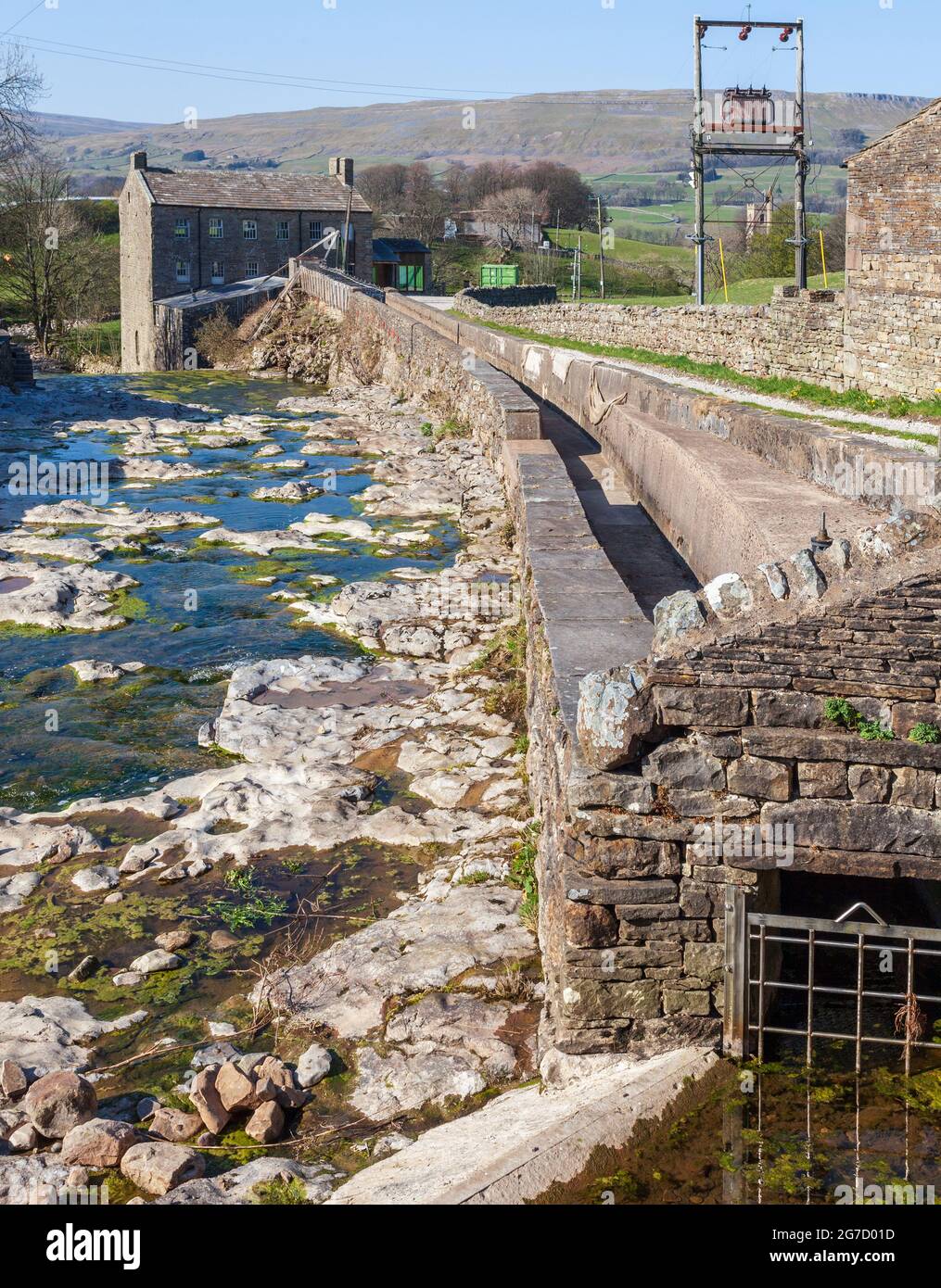 View of the restored mill leat and mill building of Gayle Mill, near ...