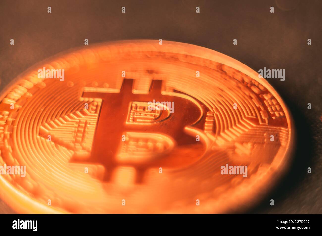 Closeup shot of a bright golden bitcoin Stock Photo - Alamy