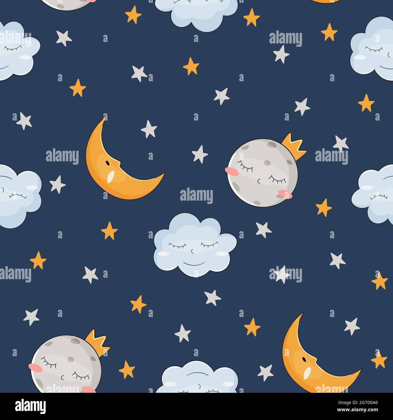Cute moon and stars seamless pattern. Vector illustration Stock Vector ...