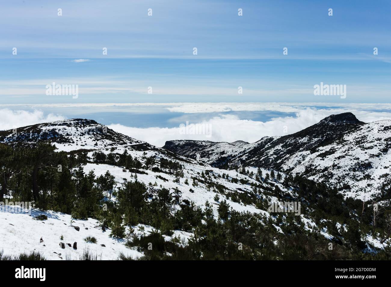 Overview of mountains in Pico do Areeiro covered with snow, Madeira ...