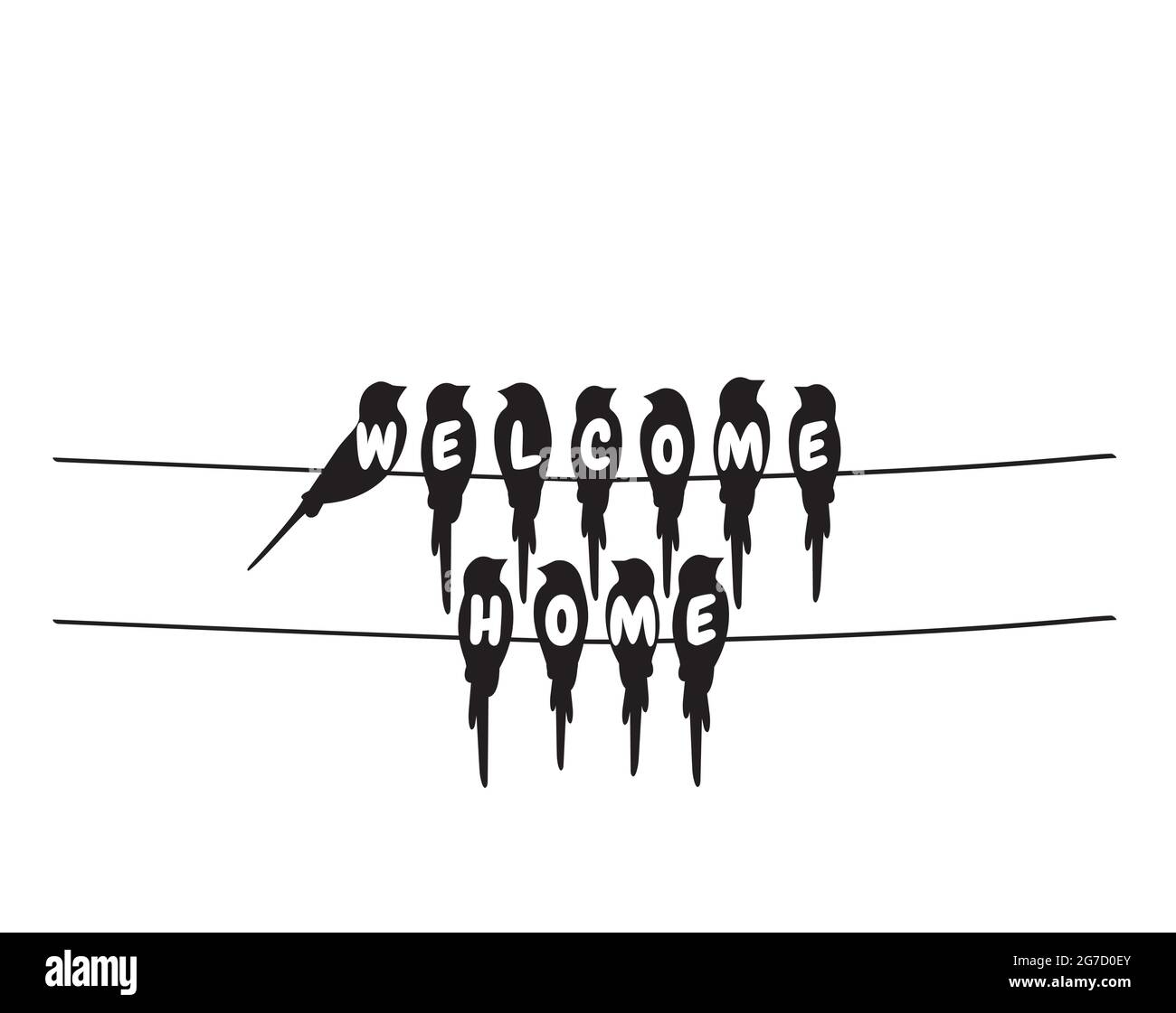 Welcome home, birds on wire, vector. Home art decoration, wall decals ...