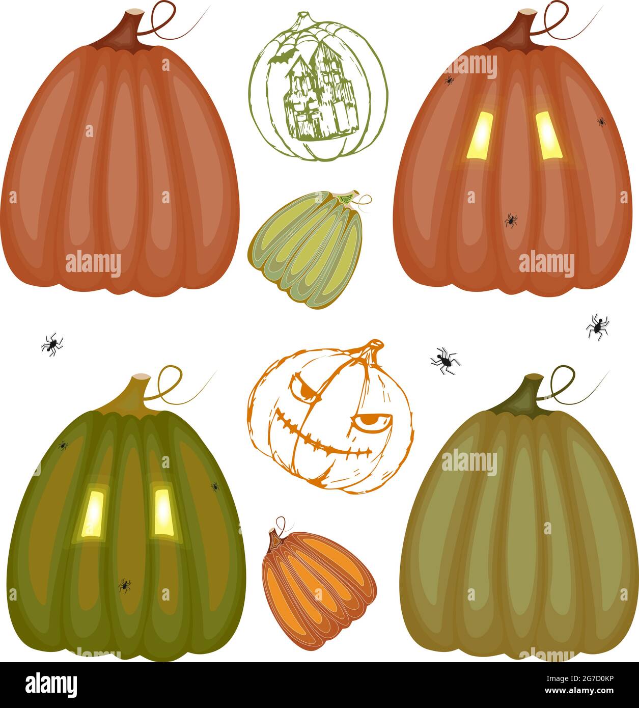 Set of multi-colored pumpkins, hand-drawing. Vector collection of cute ...
