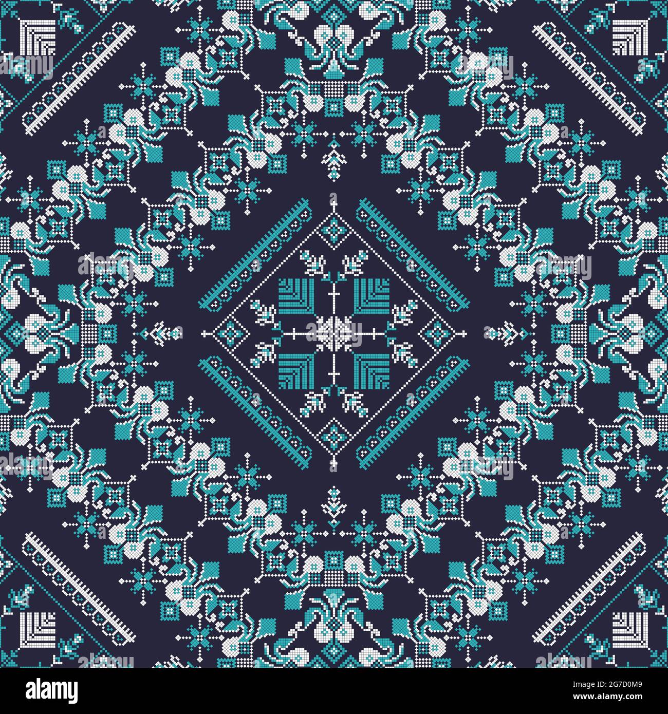 Decorative repeating pattern inspired by traditional Russian embroidery ...