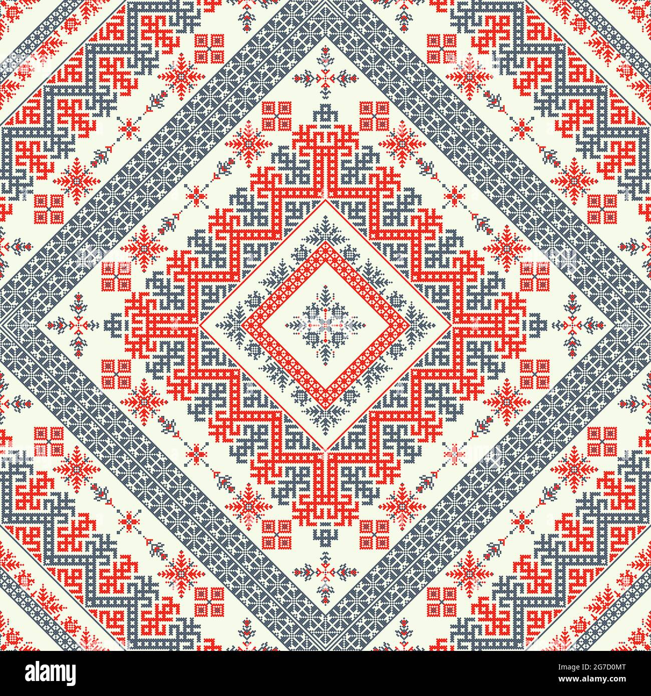 Decorative repeating pattern inspired by traditional Russian embroidery ...