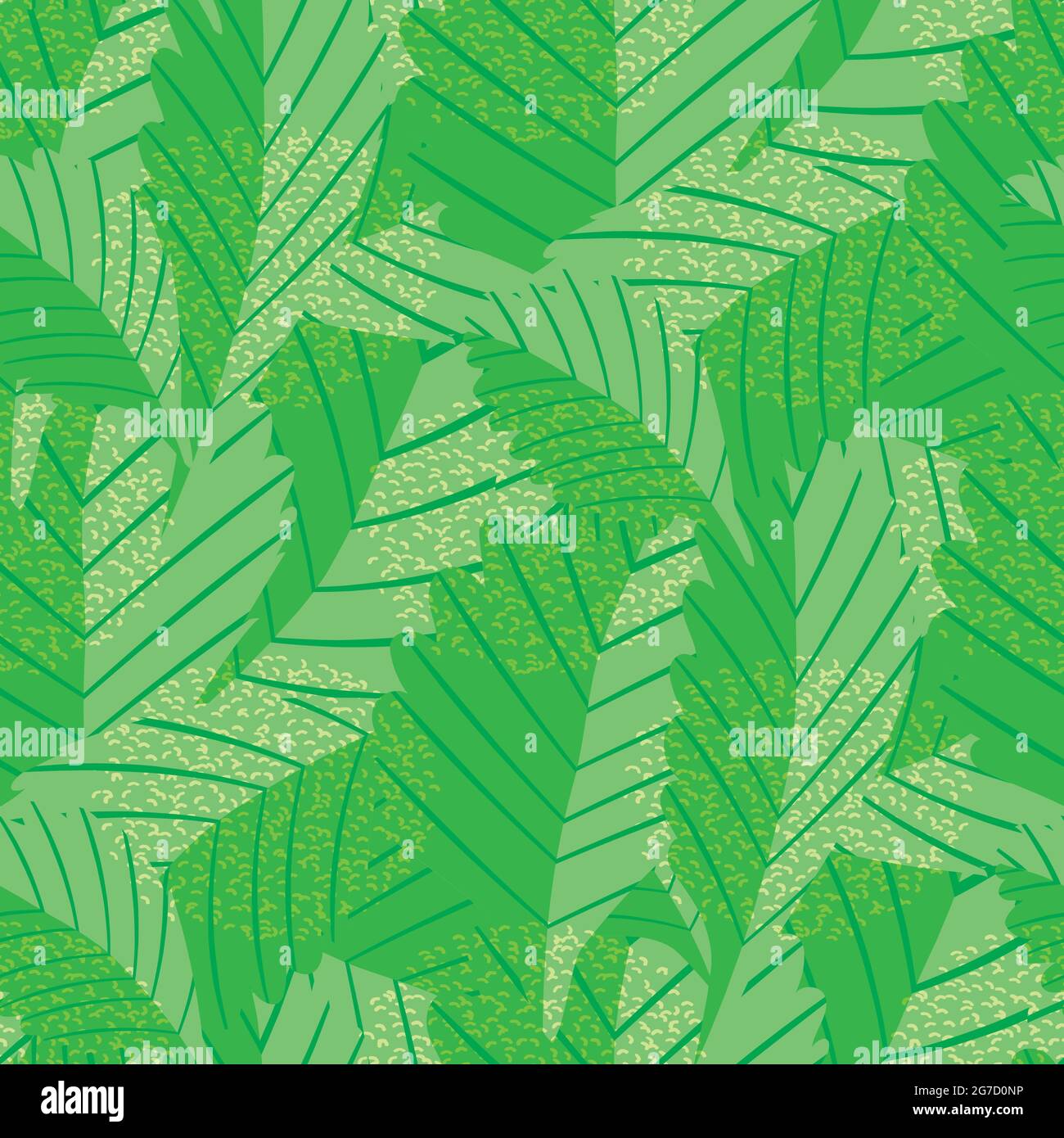 Lino print style rich green stylised vector leaves seamless pattern ...