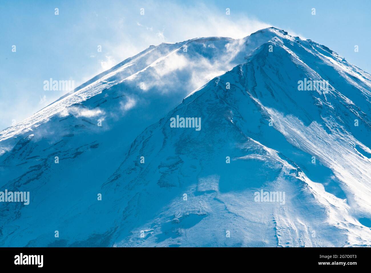 Snow covered icy peak of Mount Fuji. Japan's highest mountain and ...