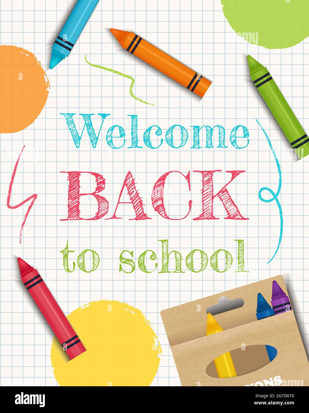 Back to school banner with crayons on copybook paper. Vector isolated ...