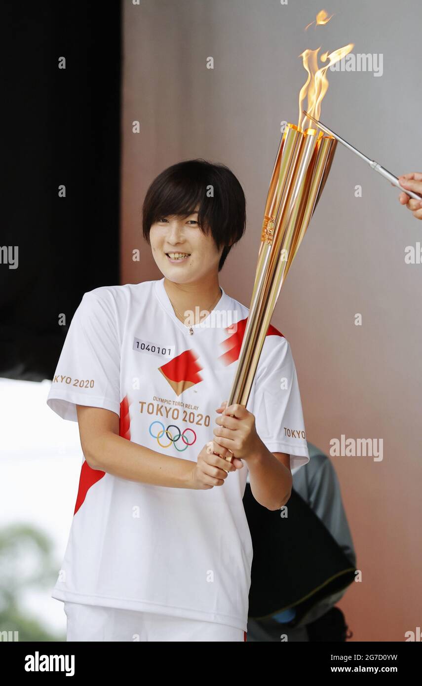 Rie Sato, a former softball Olympian, attends a ceremony for the Tokyo ...