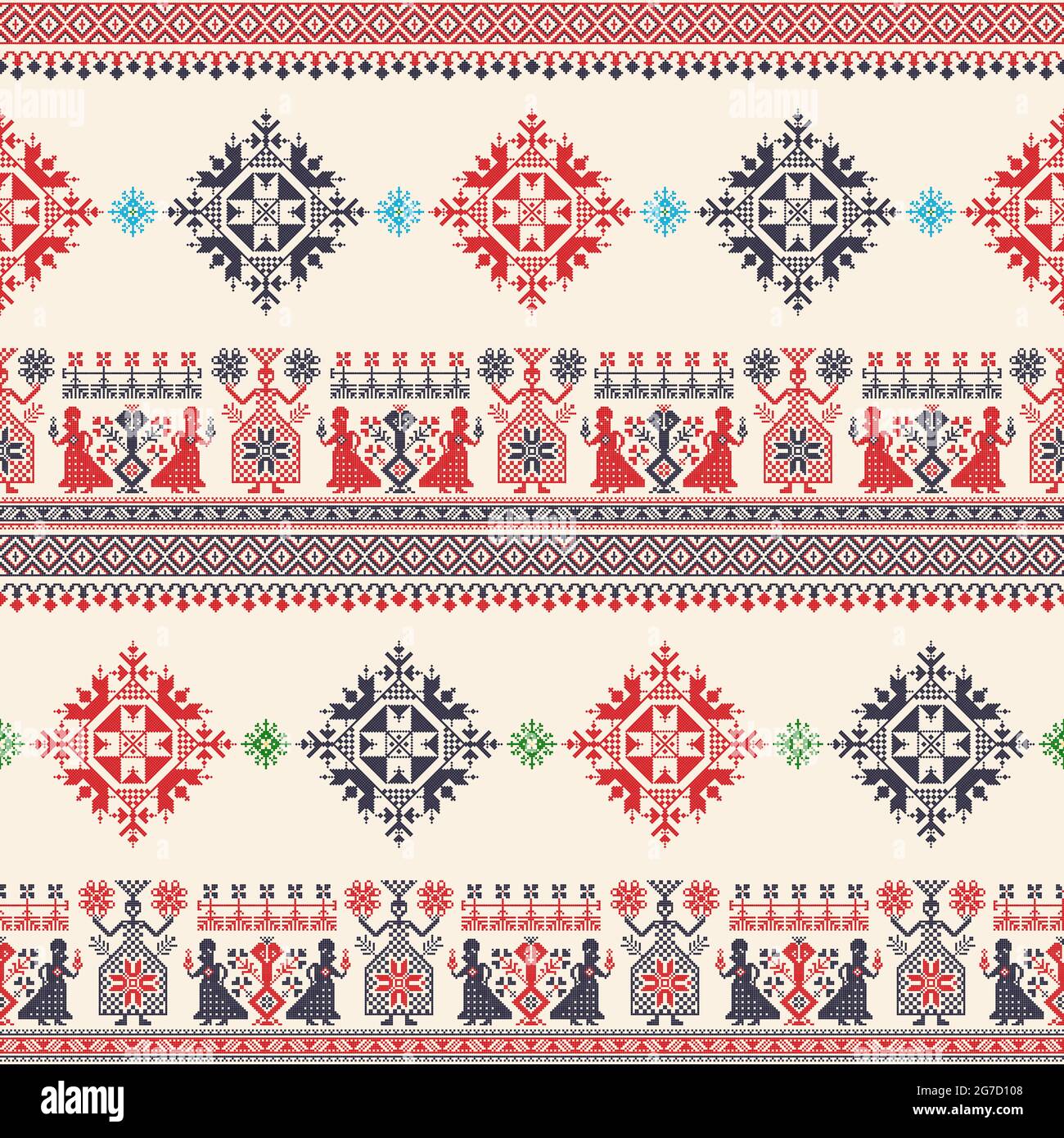 Decorative repeating pattern inspired by traditional Russian embroidery ...