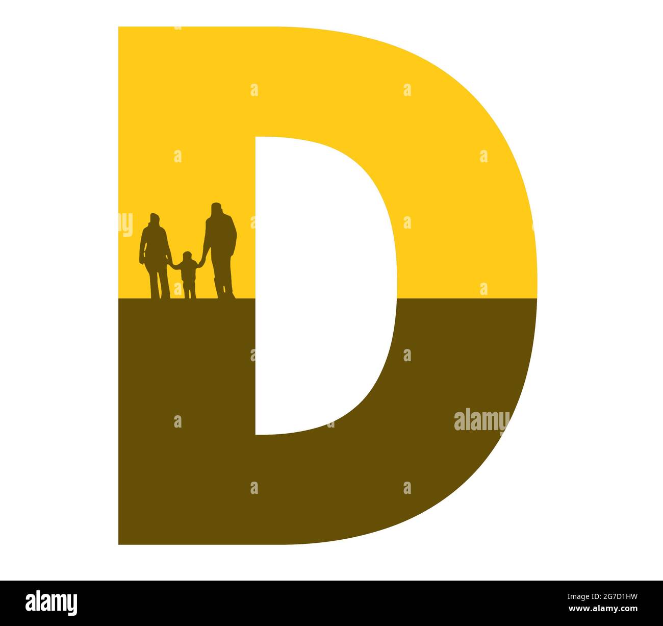 Letter D of the alphabet made with a silhouette of a family, father ...