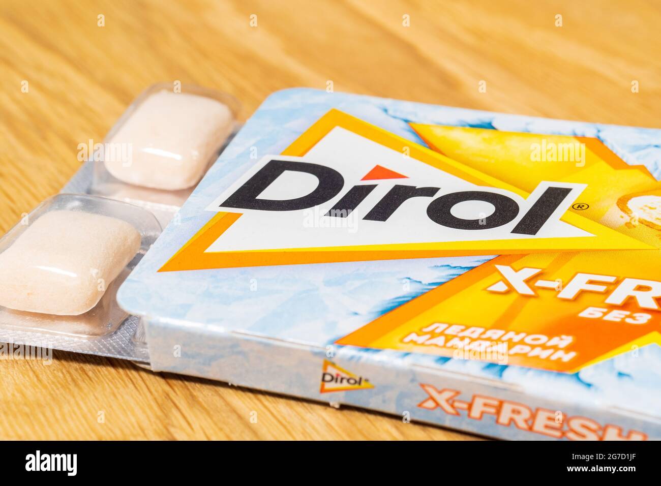 Tyumen, Russia-May 25, 2021: Dirol X Fresh blueberry and citrus ...