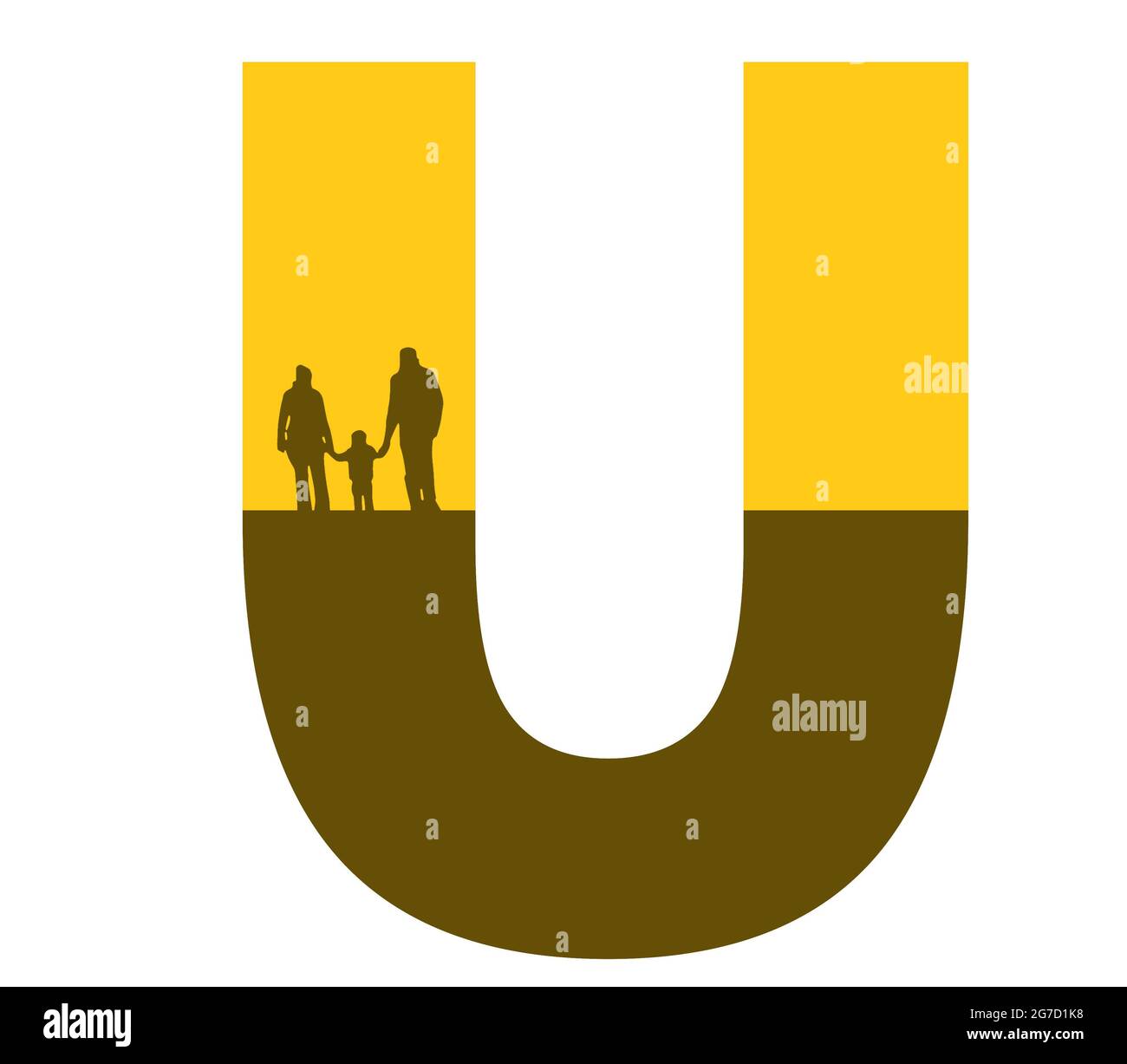 Letter U of the alphabet made with a silhouette of a family, father ...