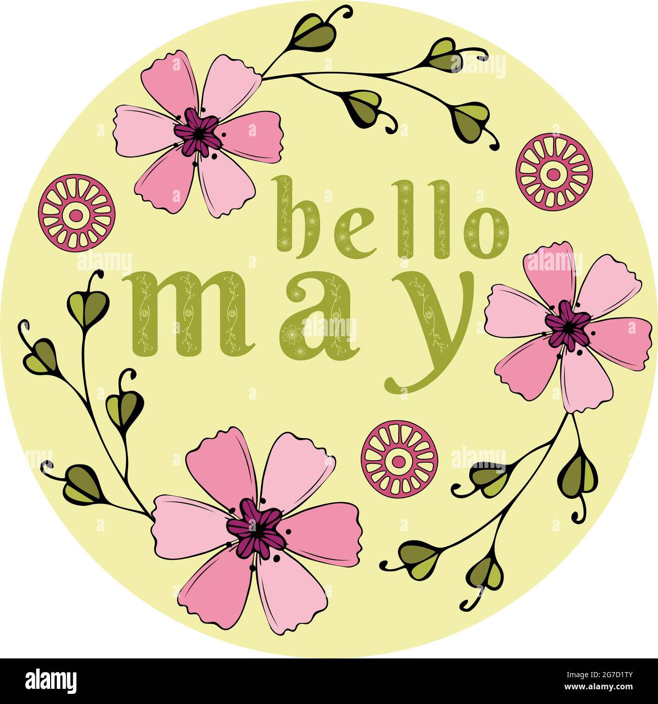 hello may lettering with flowers in doodle style for your design Stock ...