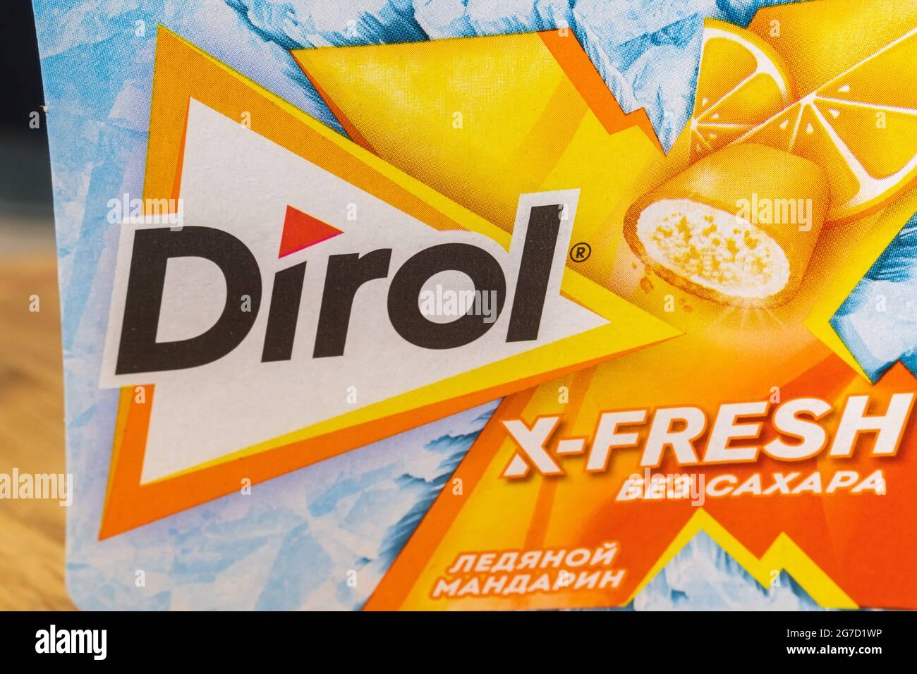 Tyumen, Russia-May 25, 2021: Dirol X Fresh blueberry and citrus ...