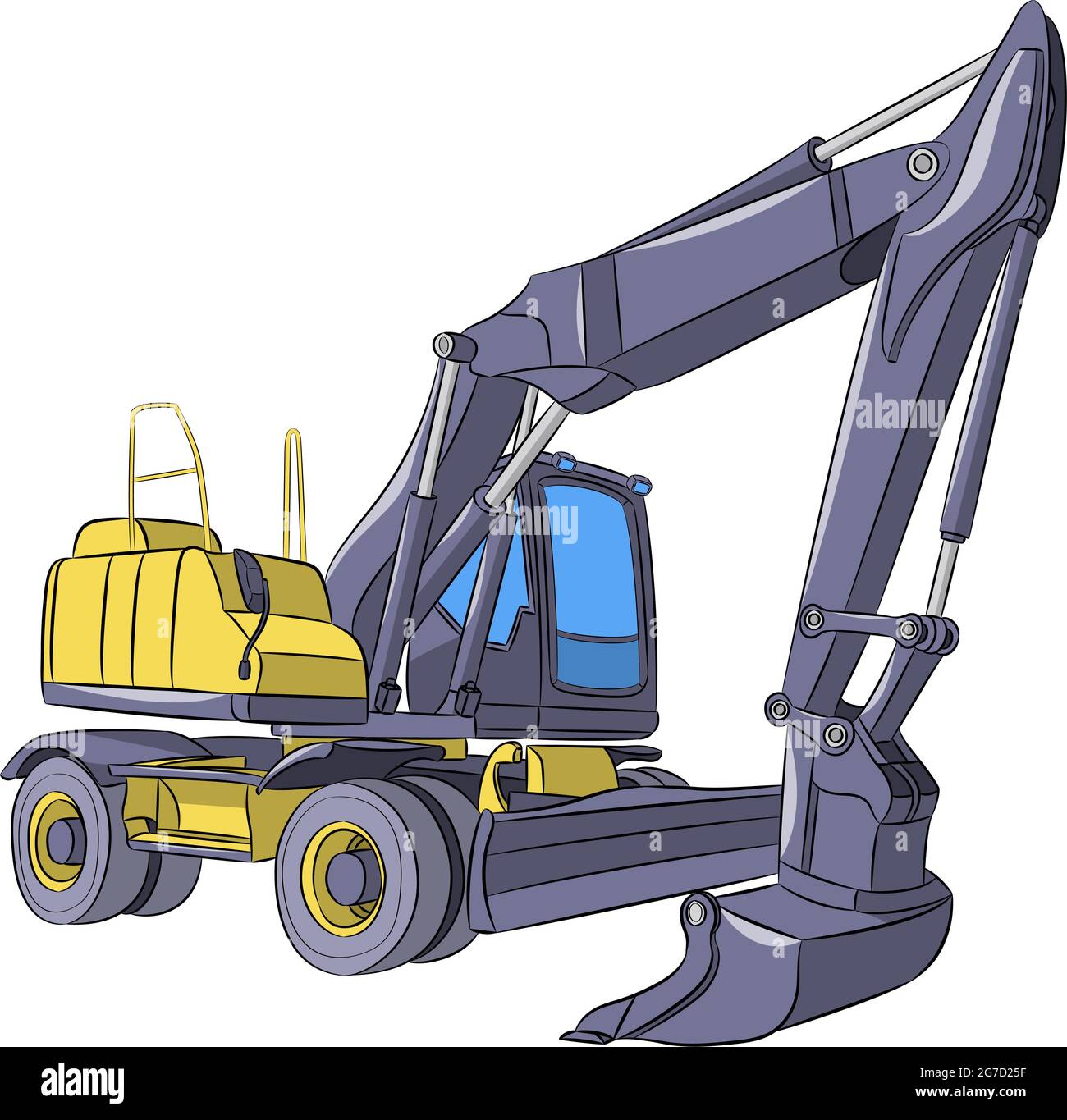 Yellow wheeled excavator isolated on white background. Vector ...