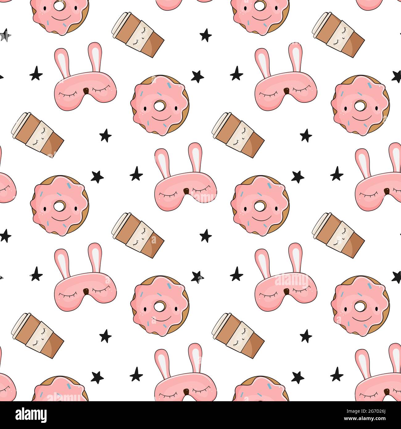 Cute donuts and coffee seamless pattern. Vector illustration Stock ...