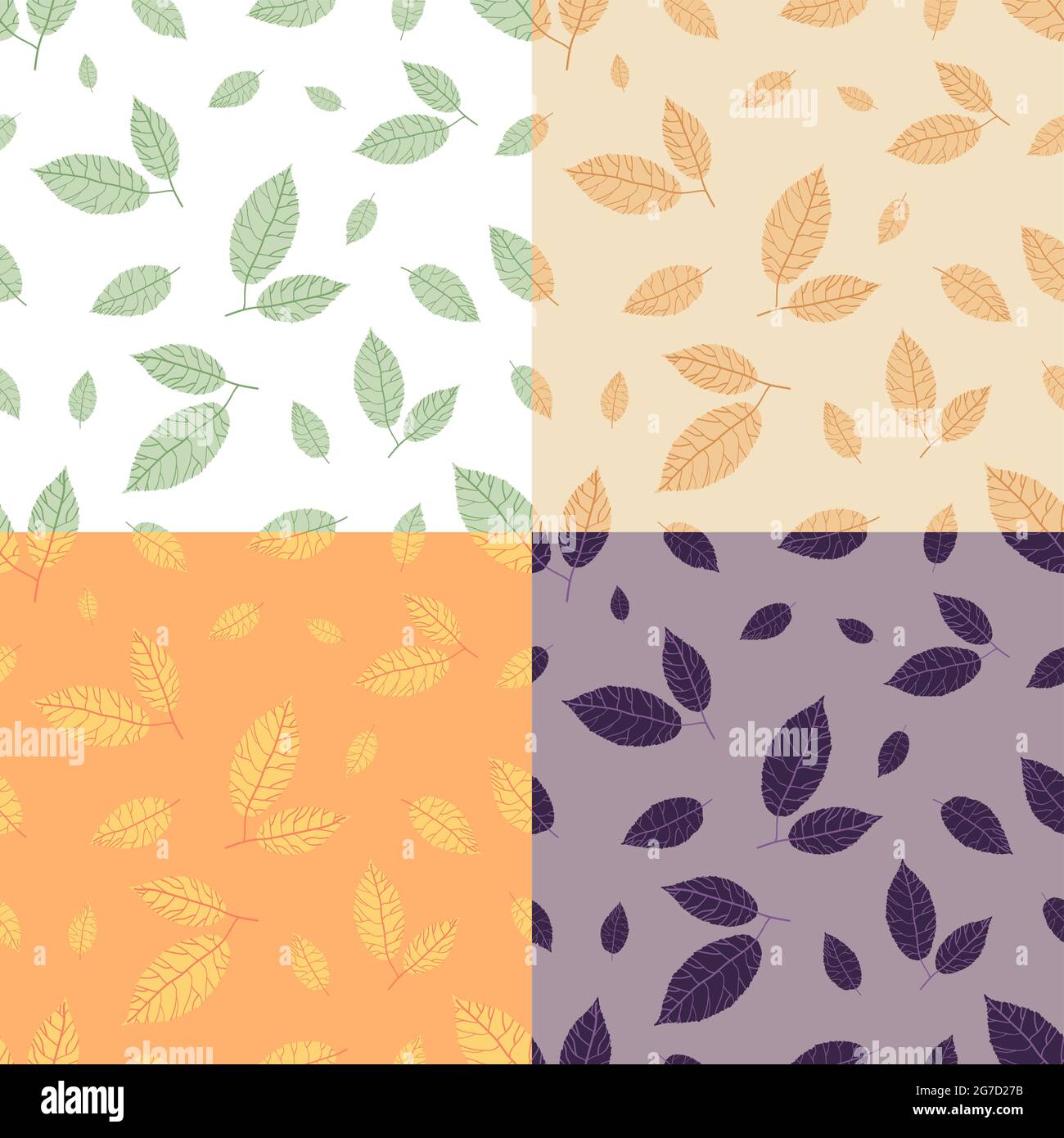set of seamless patterns with doodle ash tree leaves. Ornament for ...