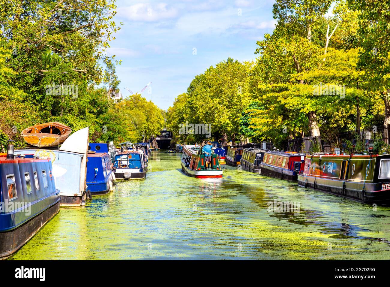 Canal tour boat going donw Regent's Canal in Little Venice, London, UK ...