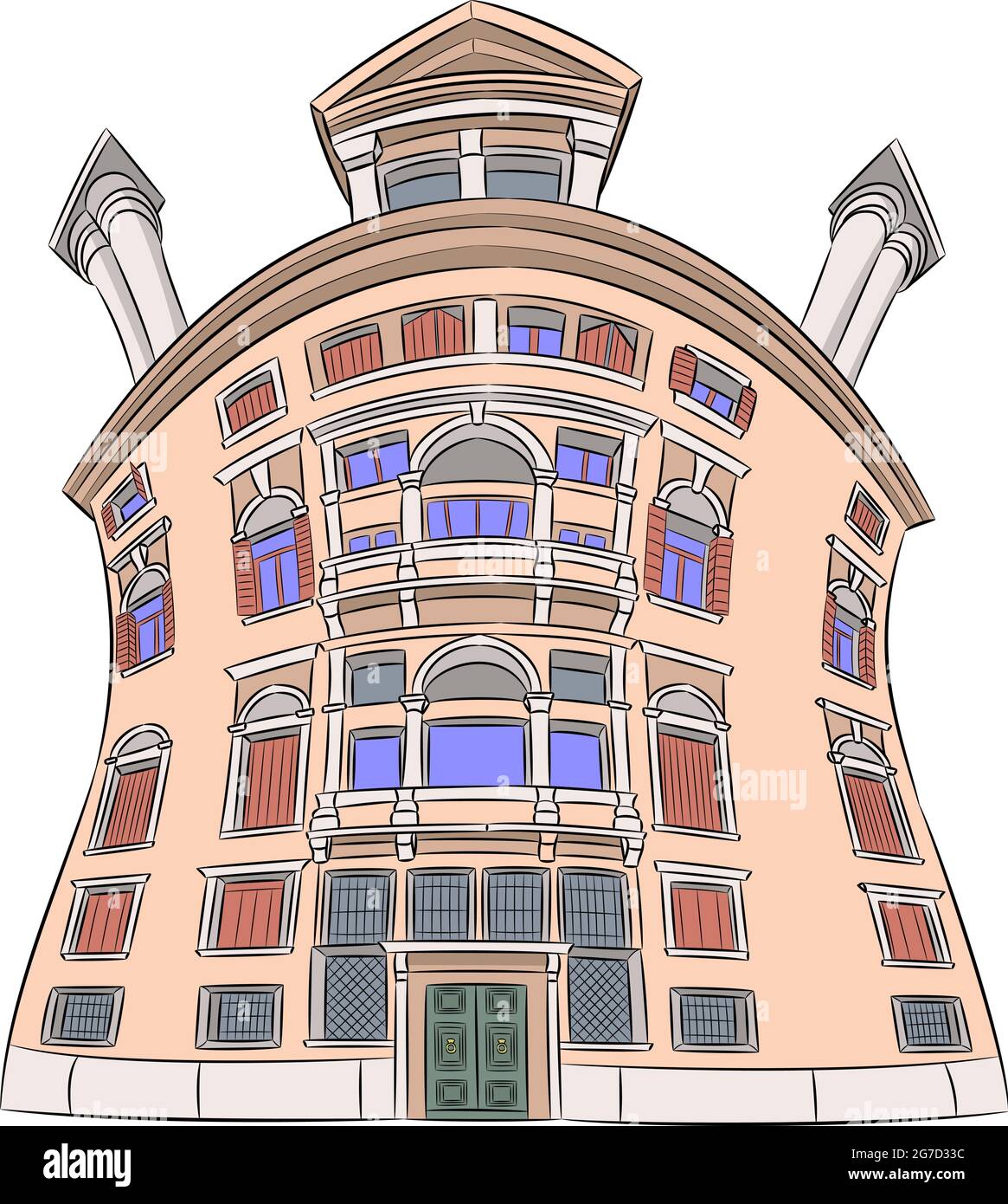 Vector illustration of an old multi-storey building. Venice. Italy ...