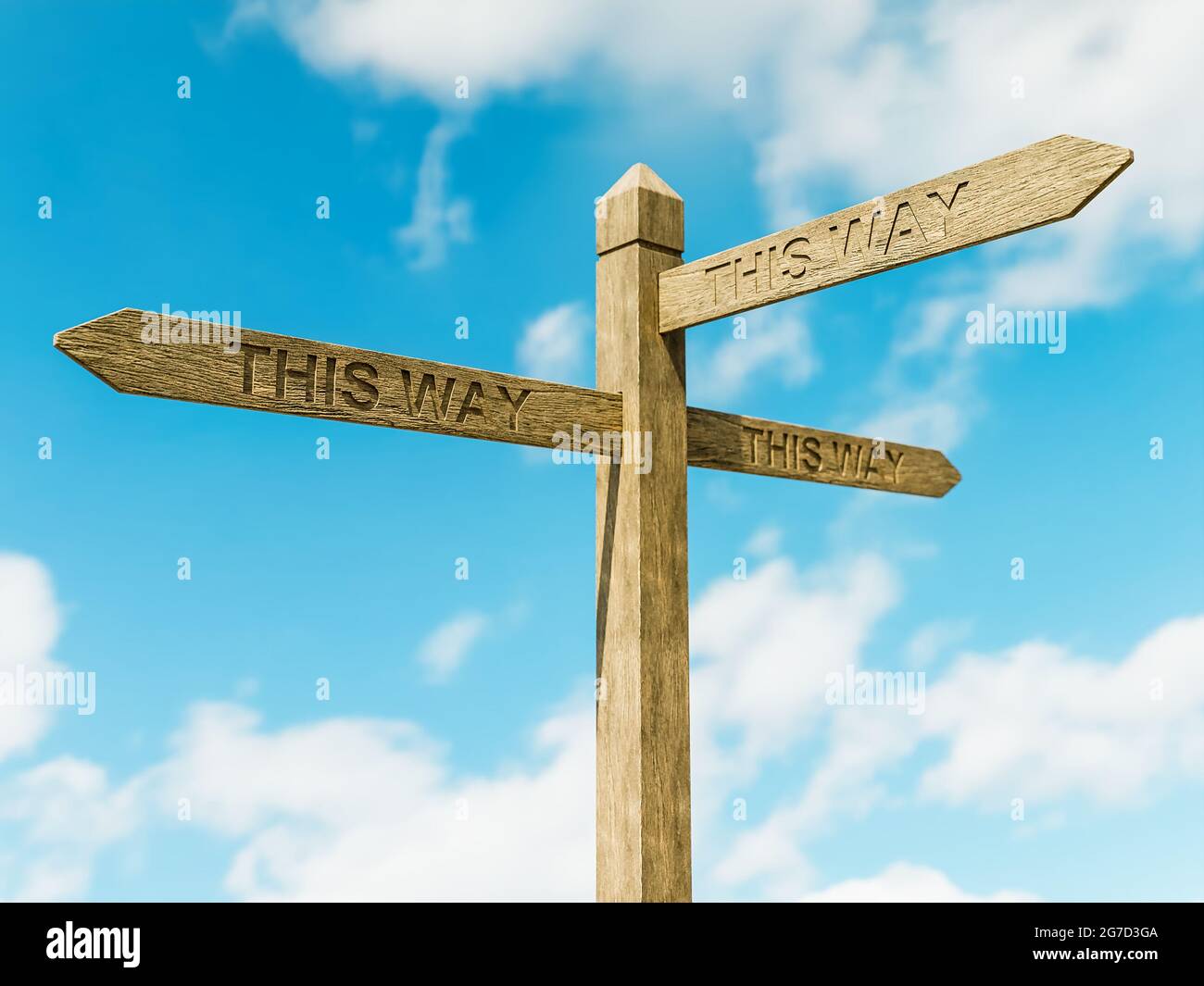 3d rendering of wooden three-directional sign post with the thext This ...
