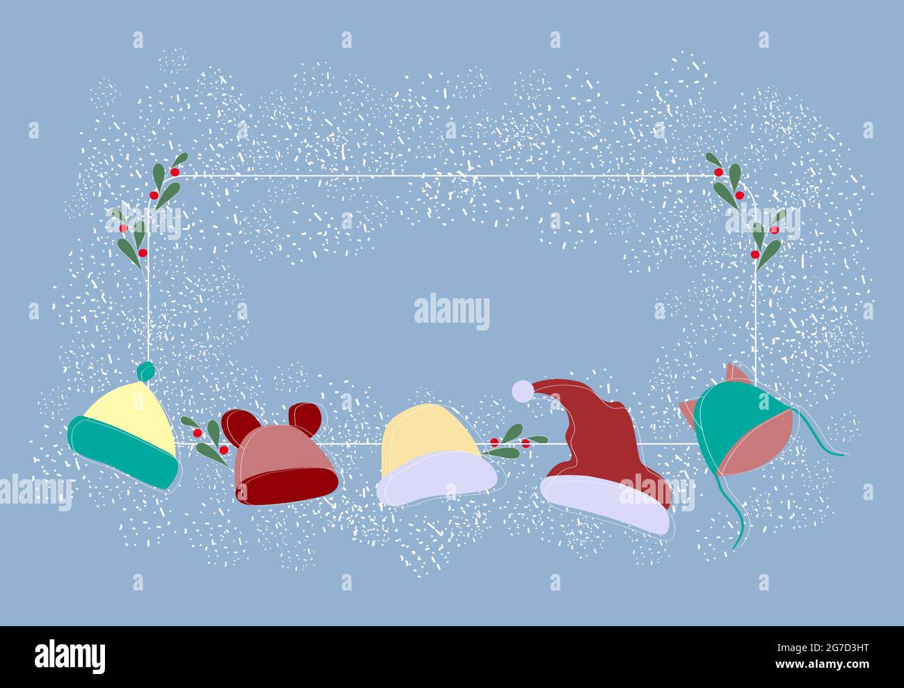 Winter banner with headwear caps and snow for the inscription. Vector ...
